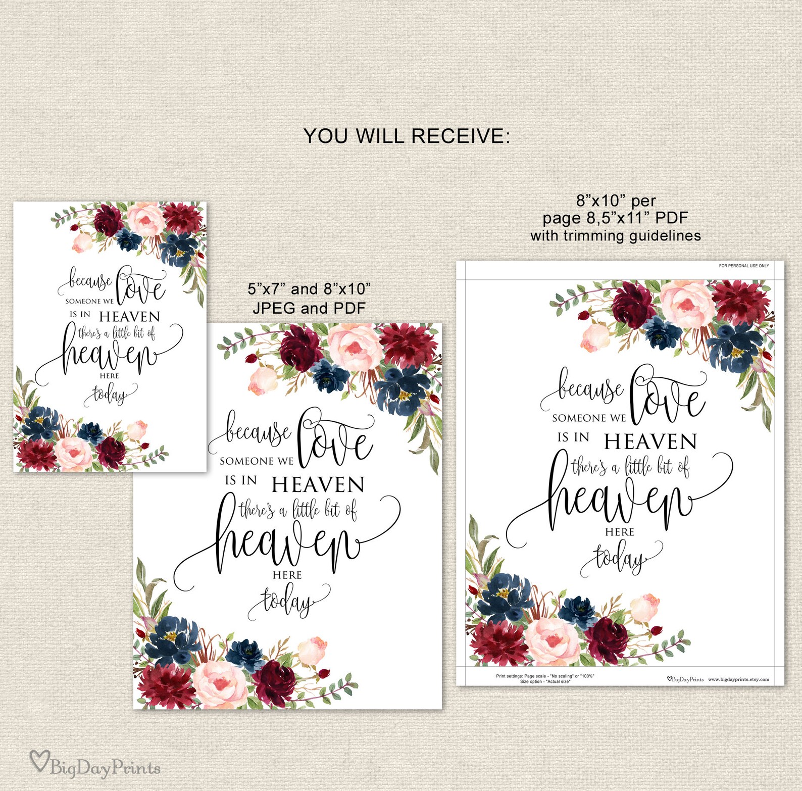 Heaven Wedding Sign, Wedding Memorial Sign, in Loving Memory, Memorial ...