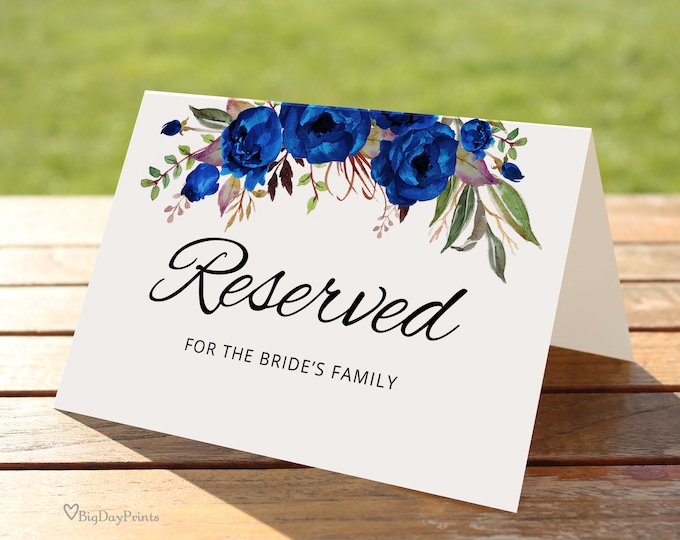 Royal Blue Wedding Reserved Sign Wedding Reserved Table Sign - Etsy