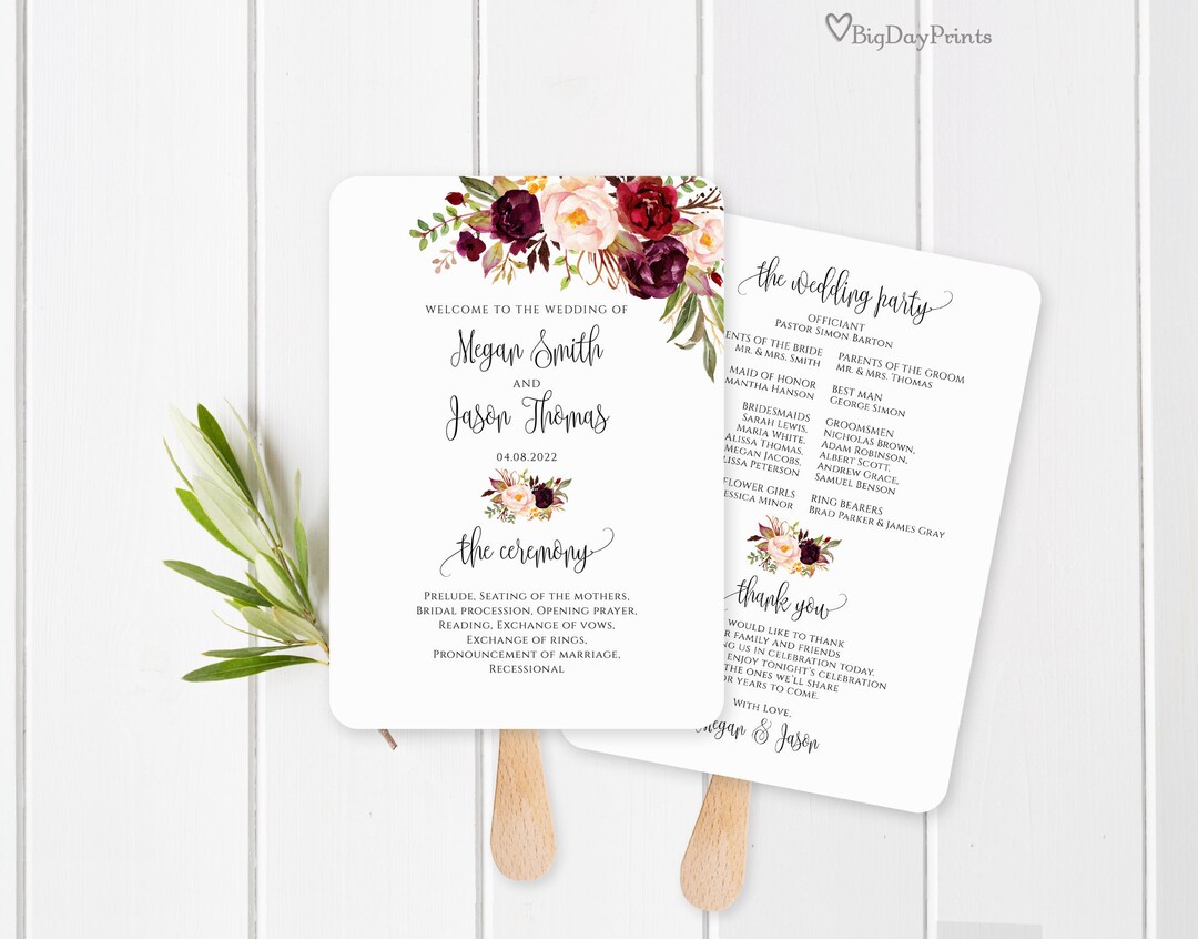 Wedding Program Fan Template, Wedding Fans, Wedding Ceremony Program ...