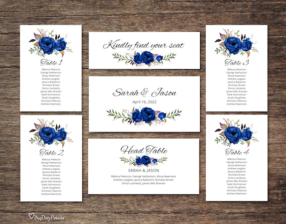 Royal Blue Wedding Seating Chart Template Seating Cards Blue - Etsy ...