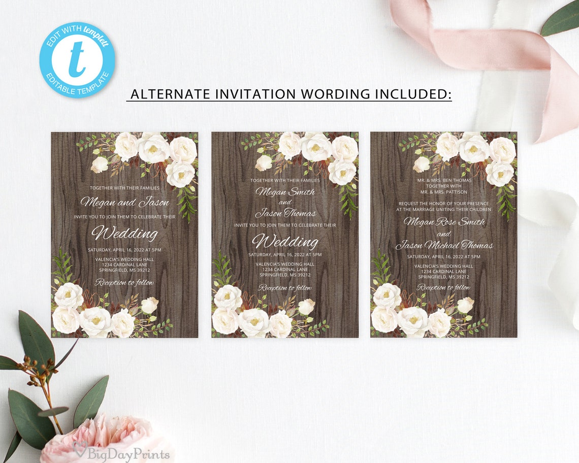 Rustic Wedding Invitation Template Wedding Invitation Suite - Etsy