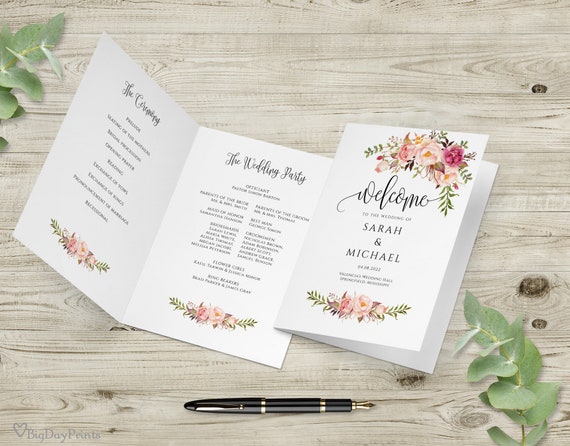 Floral Wedding Program Template Ceremony Program Printable | Etsy
