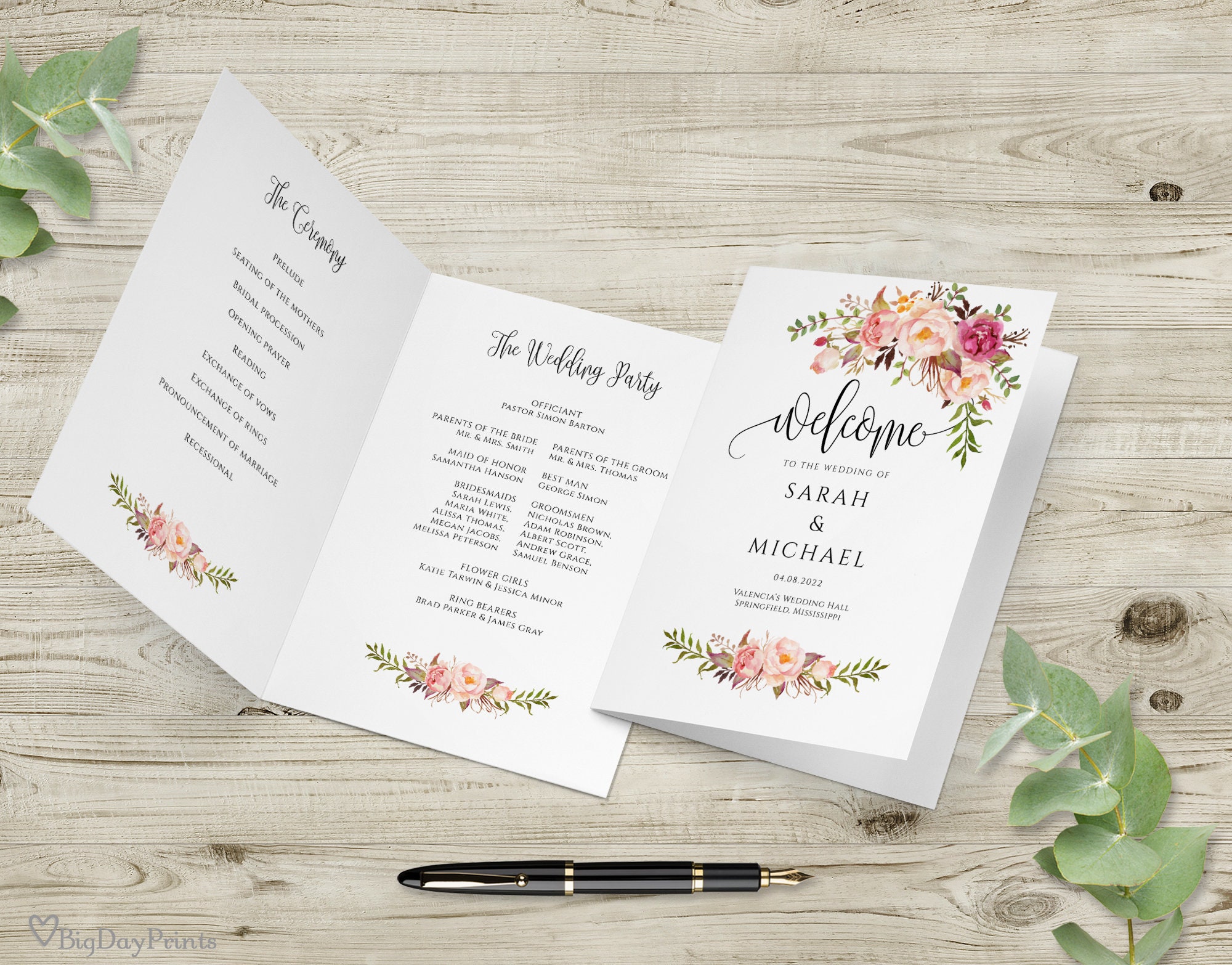 Floral Wedding Program Template Ceremony Program Printable - Etsy