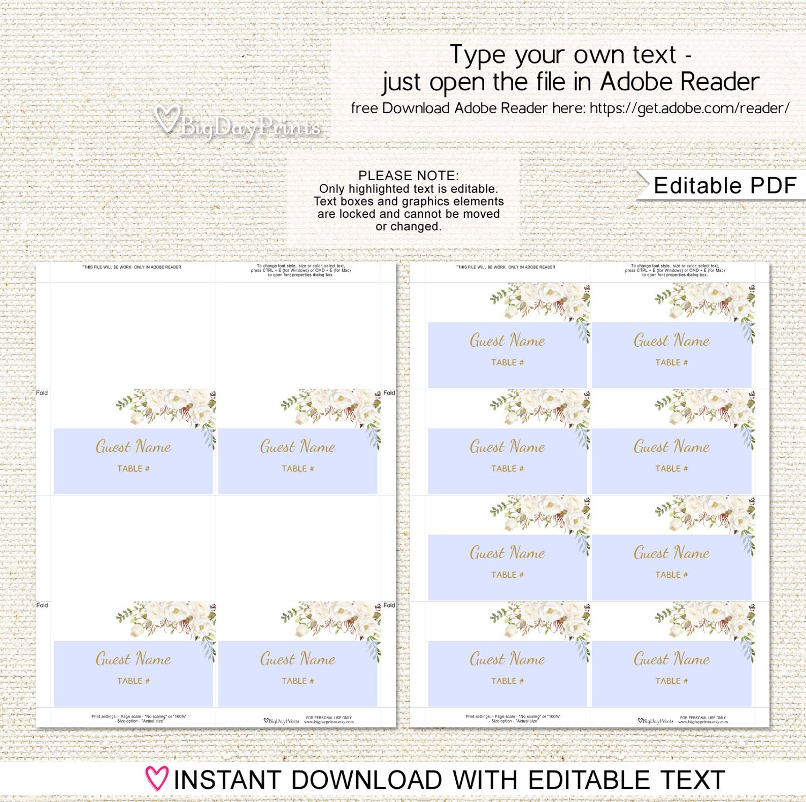 Place Card Template Printable Place Card Seating Cards | Etsy