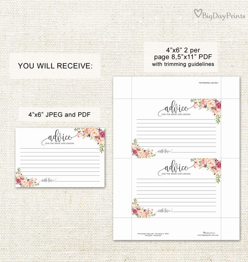 Wedding Advice Cards Advice for the Bride and Groom Cards | Etsy