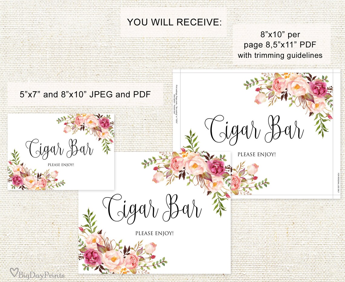Cigar Bar Sign Cigar Wedding Sign Wedding Cigar Bar - Etsy