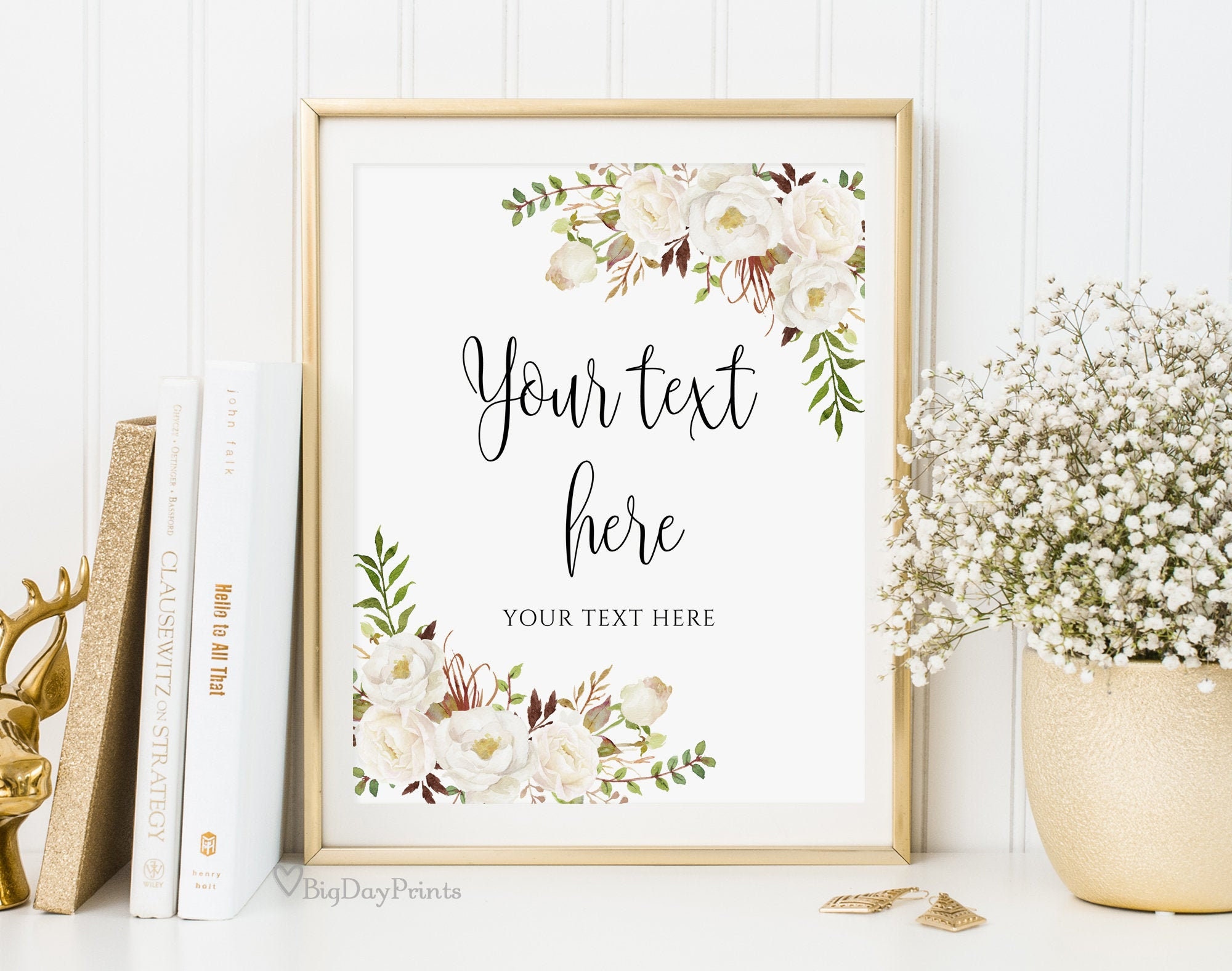 White Floral Wedding Sign Template Custom Wedding Sign - Etsy