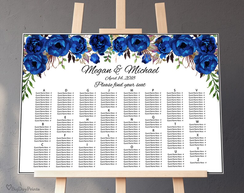 Royal Blue Wedding Seating Chart Template By Alphabet Boho | Etsy