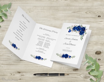 Royal Blue Wedding Program Template, Ceremony Program, Folded Wedding ...