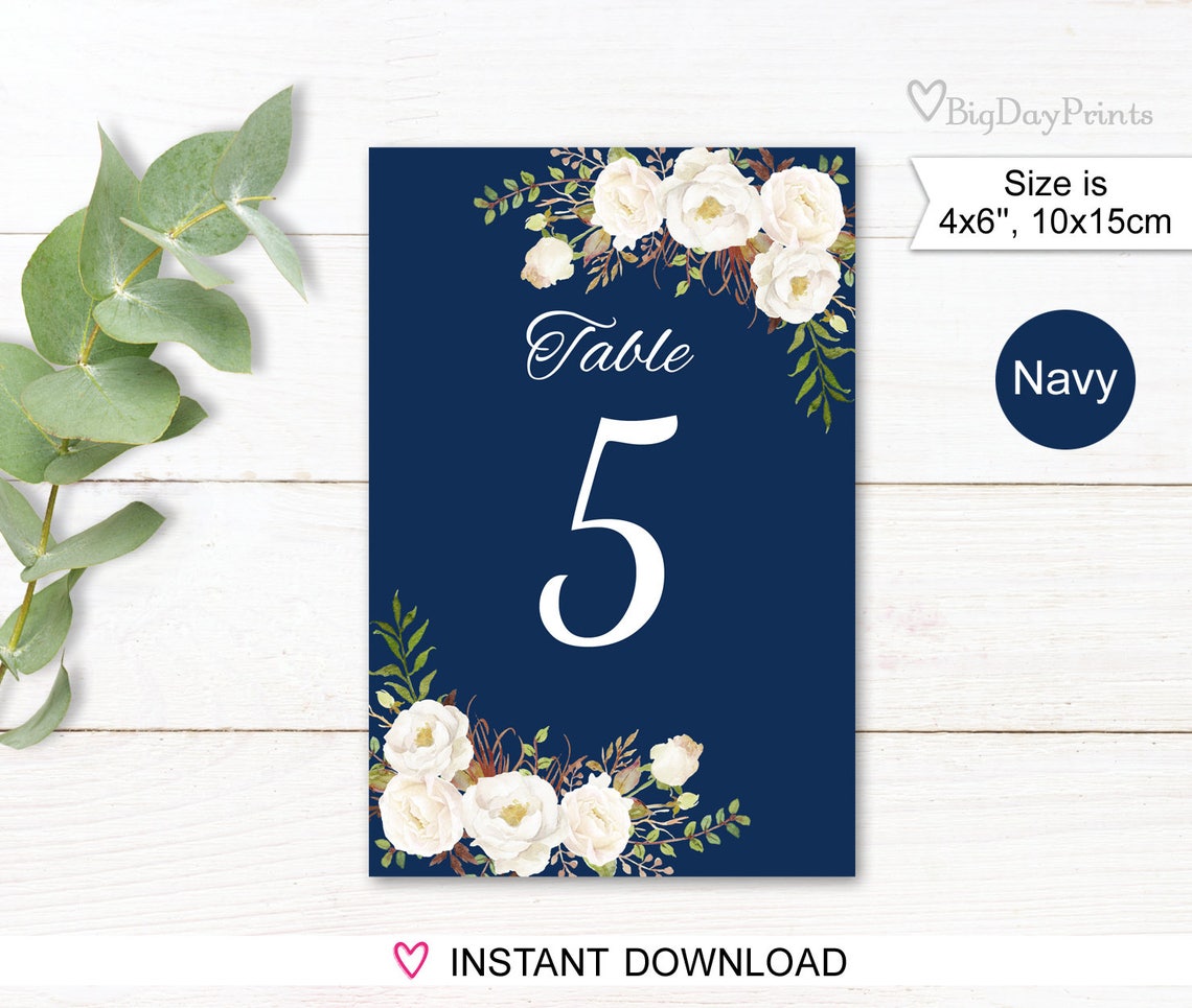Wedding Table Numbers Floral Table Numbers Printable Wedding - Etsy