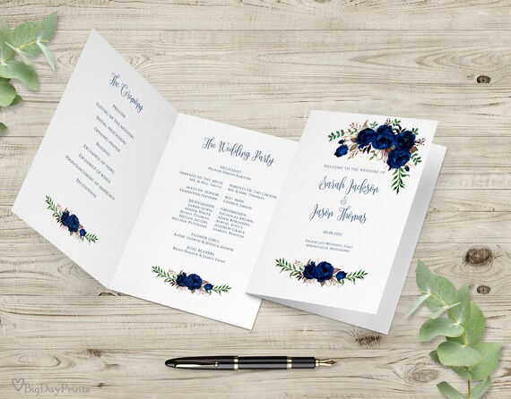 Navy Wedding Program Template Foldable Ceremony Program - Etsy