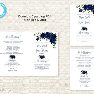 Navy Wedding Fan Program, Wedding Fans Template, Ceremony Program ...