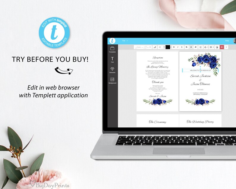 Royal Blue Wedding Program Template Ceremony Program - Etsy