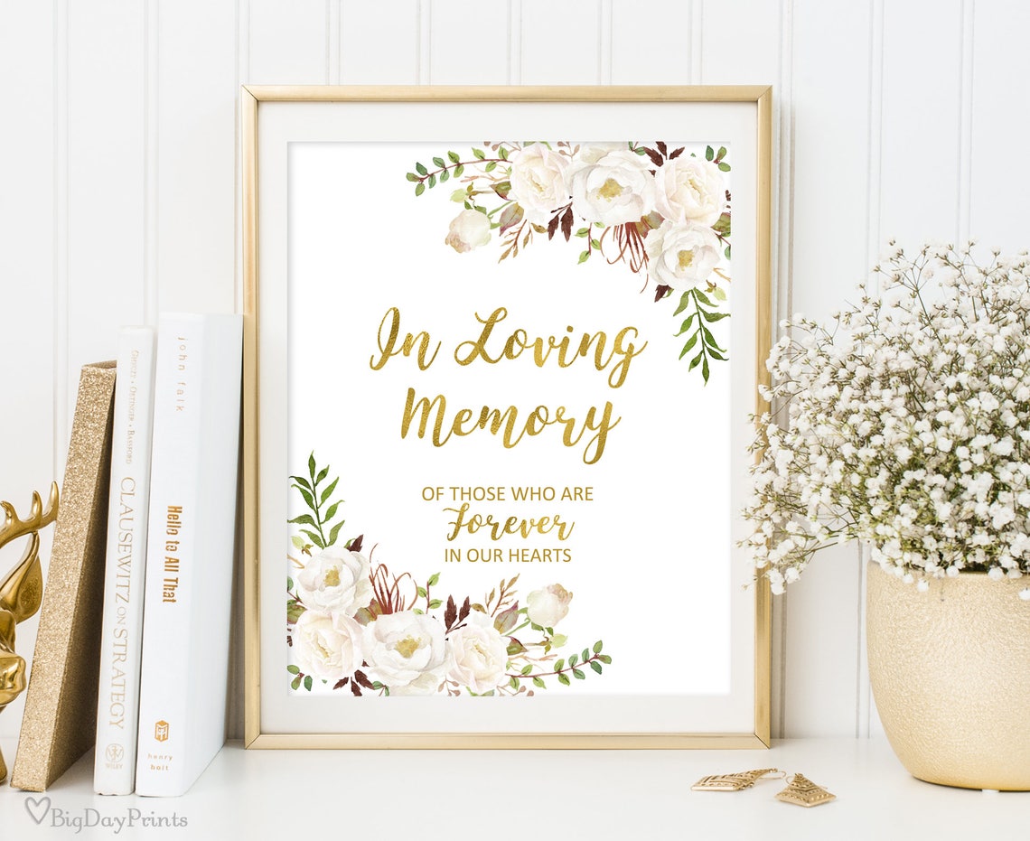 In Loving Memory Sign Memorial Table Sign Gold Floral - Etsy