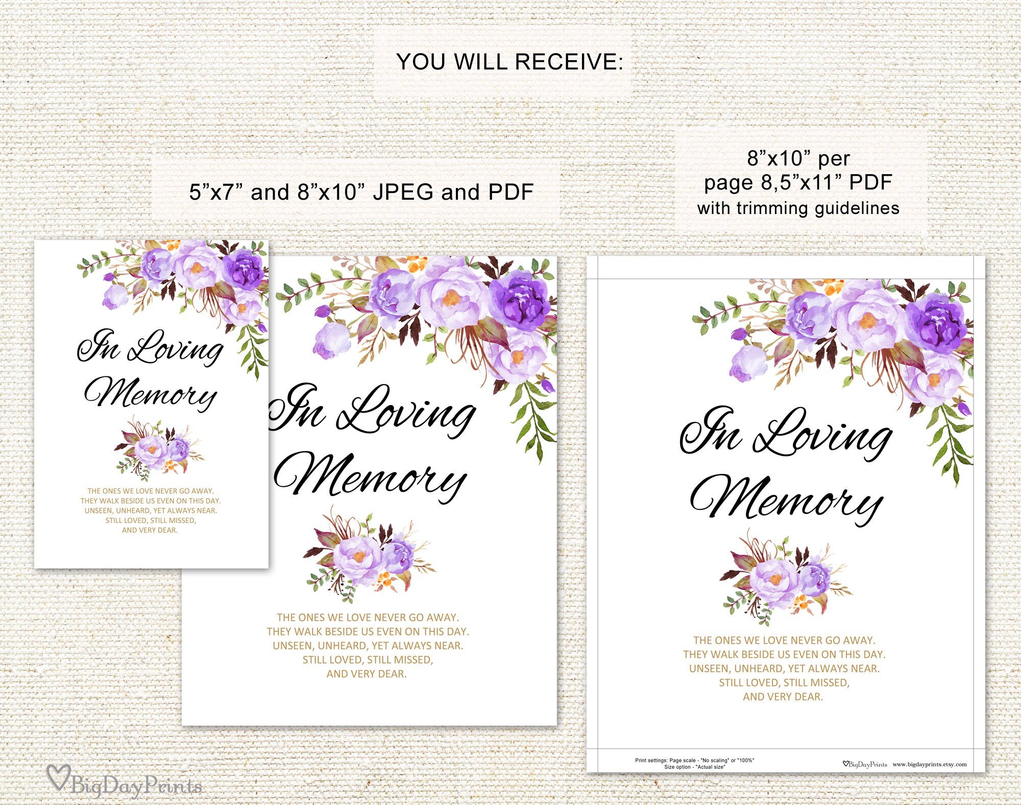 In Loving Memory Sign Memorial Table Sign Purple Wedding | Etsy