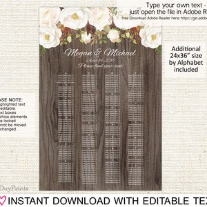 Rustic Wedding Seating Chart Template Boho Chic Floral | Etsy