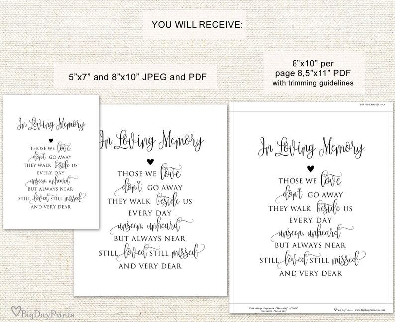 In Loving Memory Sign Memorial Table Sign Calligraphy - Etsy