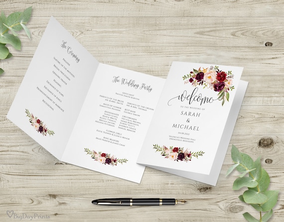 Tri Fold Wedding Ceremony Program Templates