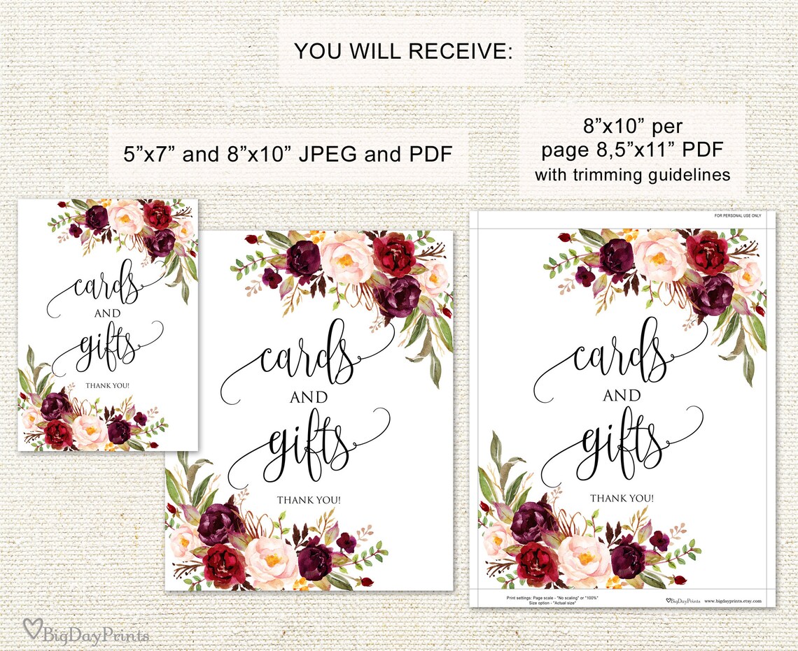 Cards and Gifts Sign Gift Table Sign Printable Wedding Sign - Etsy