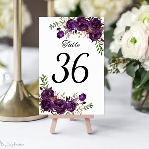 Wedding Table Numbers, Eggplant Table Numbers, Printable Wedding Table ...