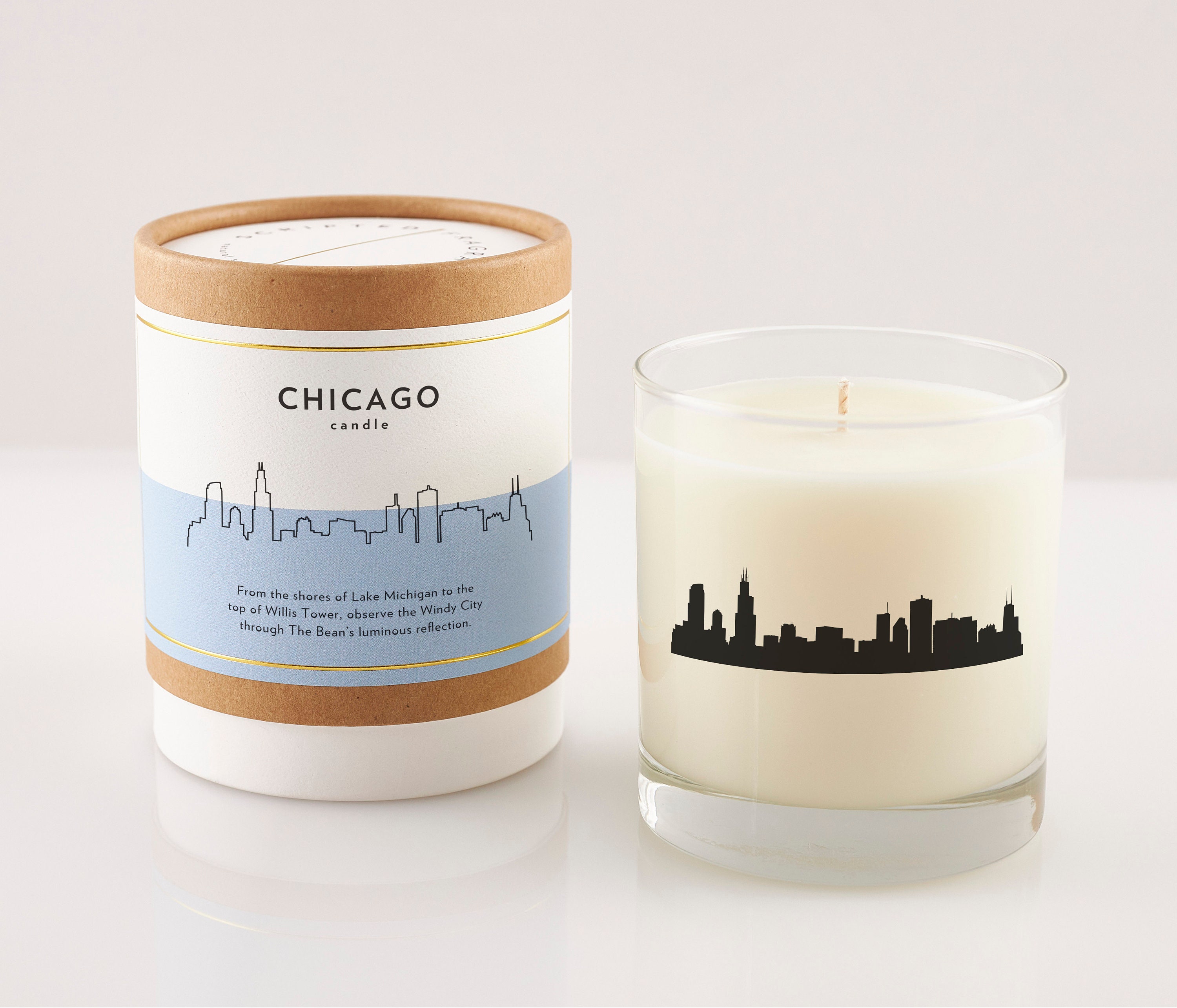 Chicago Skyline Soy Candle: Floral Scent, Reusable Rocks Glass - Etsy