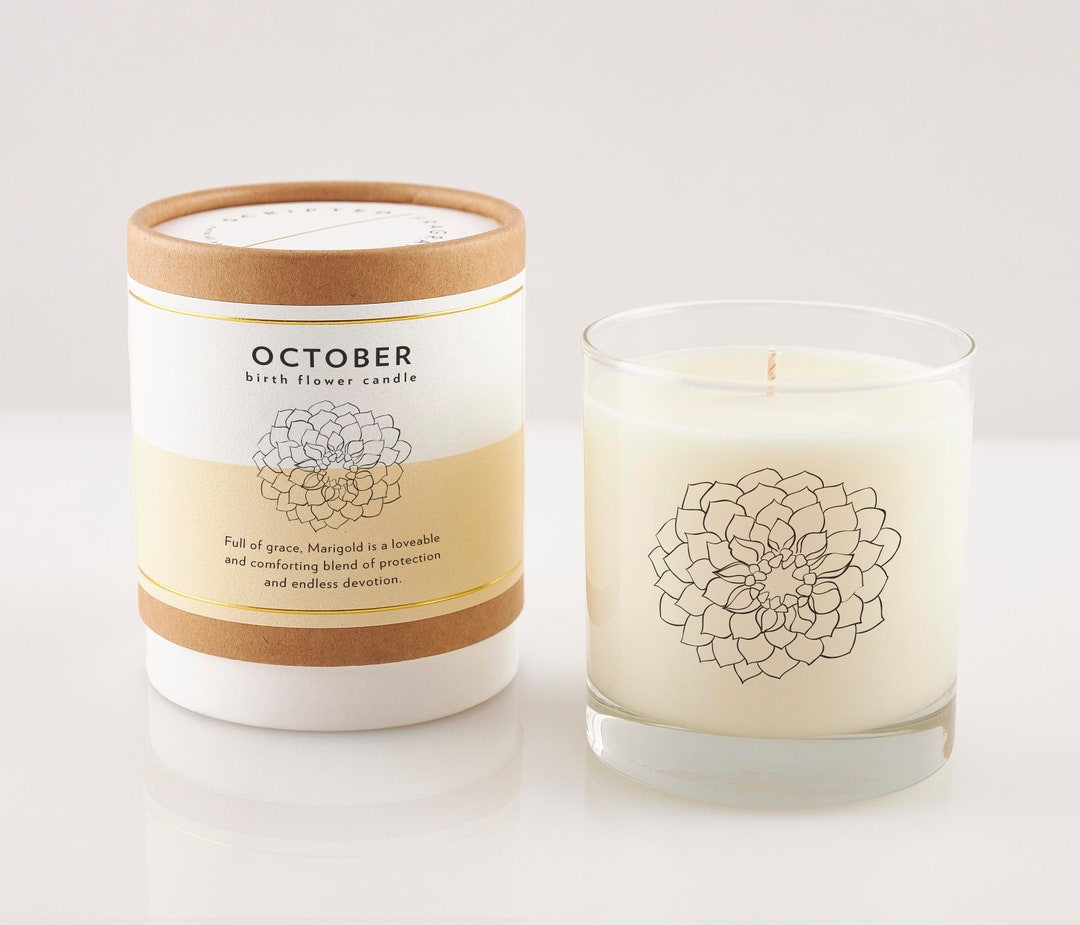 October Birth Flower Candle: Marigold Scented Soy Candle in Rocks Glass ...