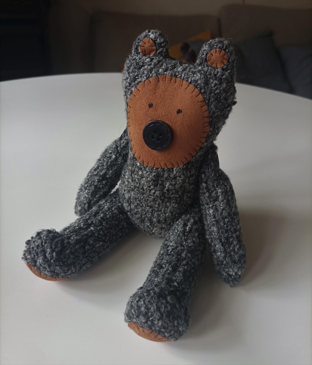 Hand Sewn Toy TEDDY BEAR CHARLIE, Handmade Toy for Interior, Book Shelf ...