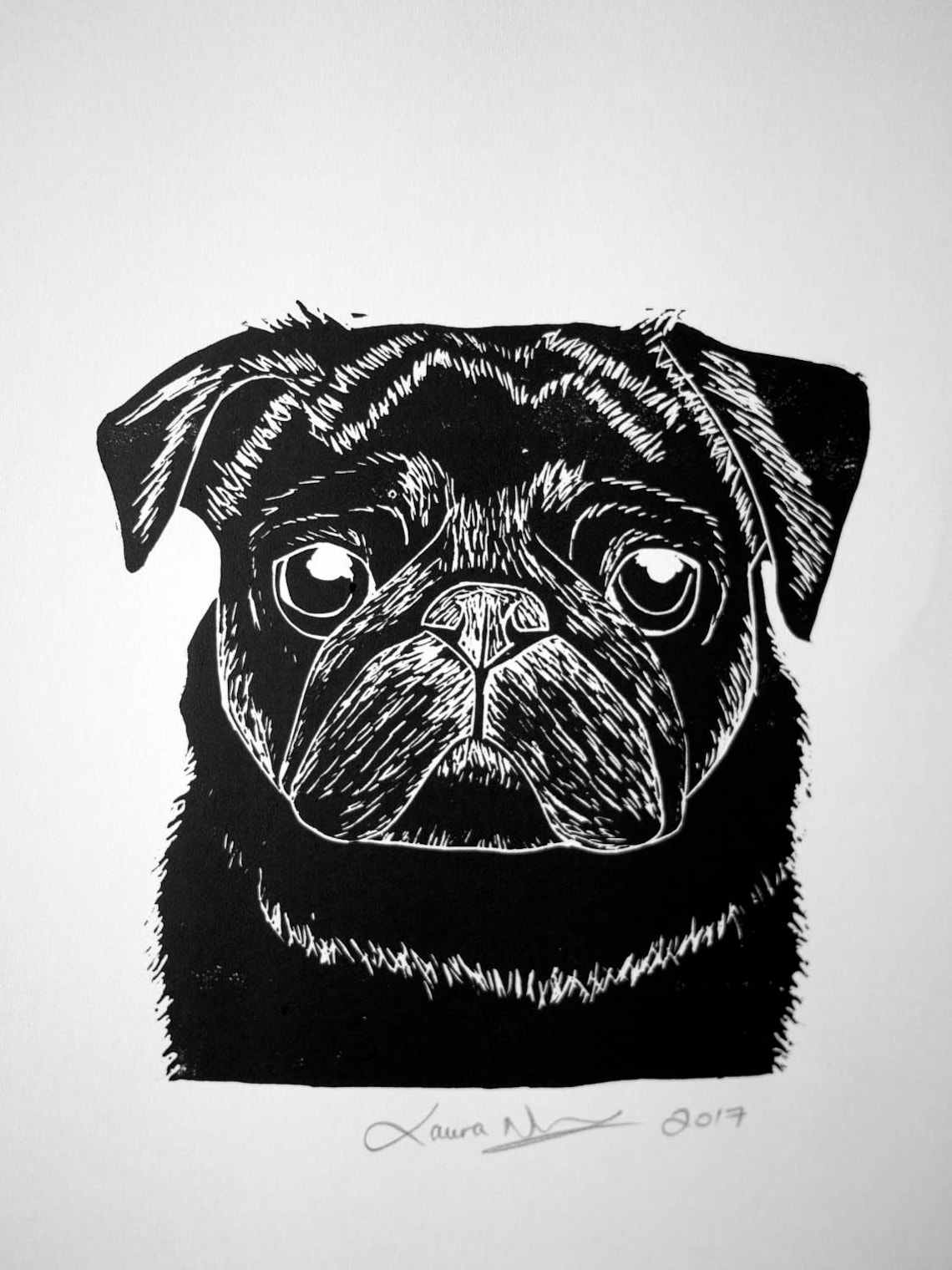 Black Pug Print A4 Lino Print Art Hand Printed Lino Print Pug - Etsy