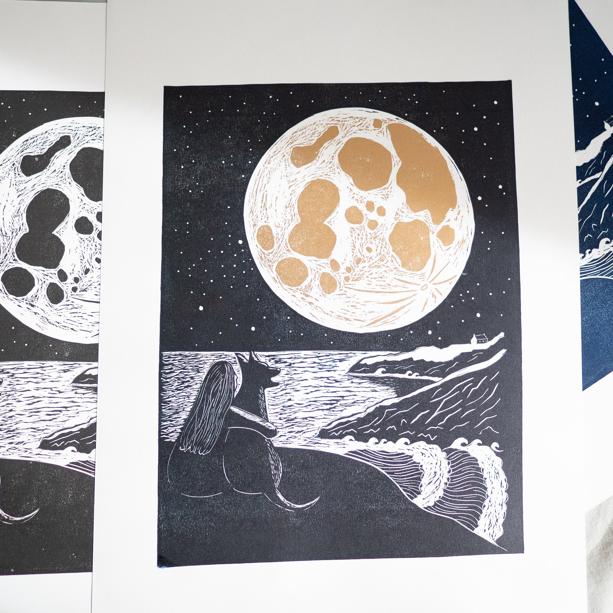 Full Moon Lino Print Dog Lino Print Dog Print Lunar Lino | Etsy