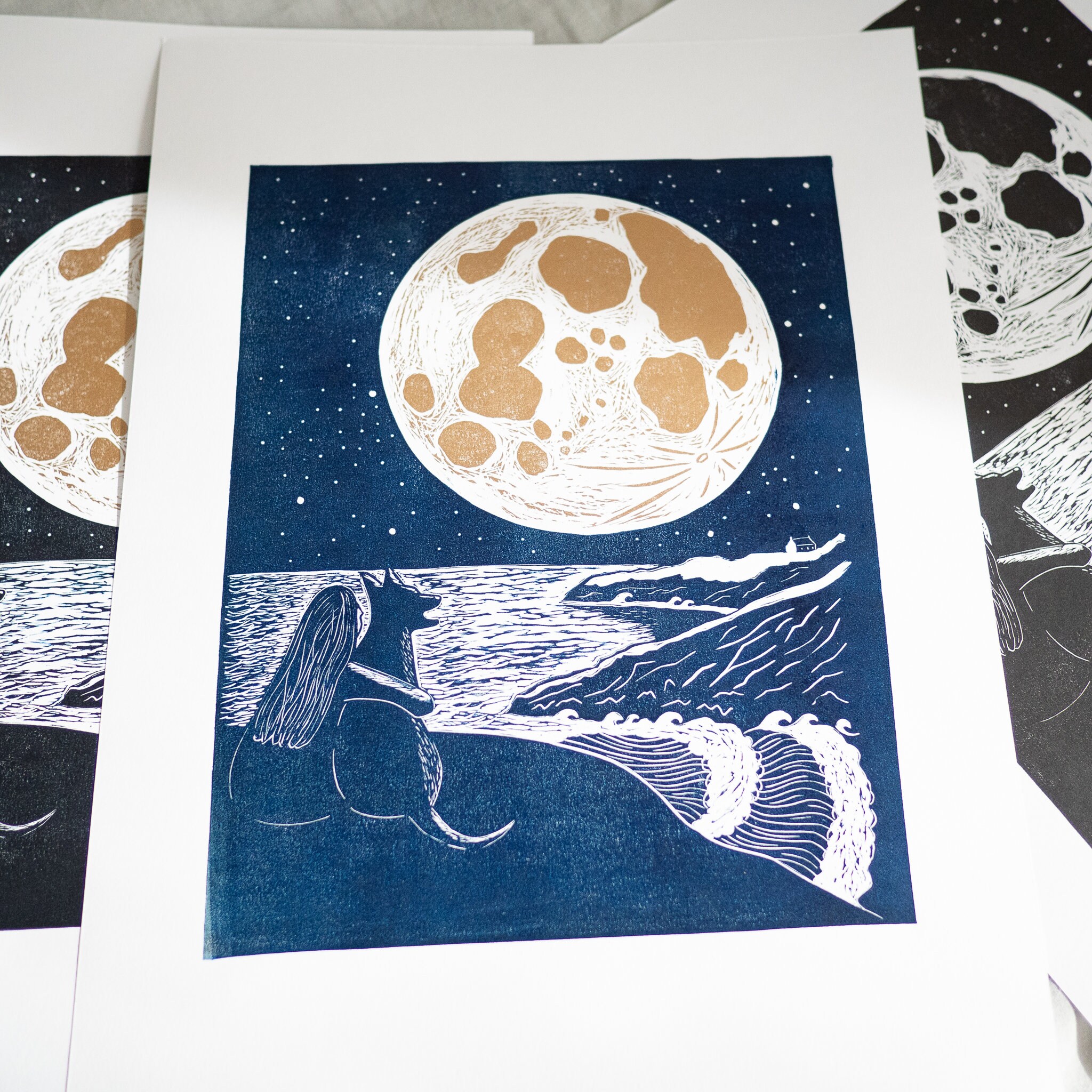 Dog Card Lino Print Card Full Moon Card Moon Gazing Card - Etsy UK