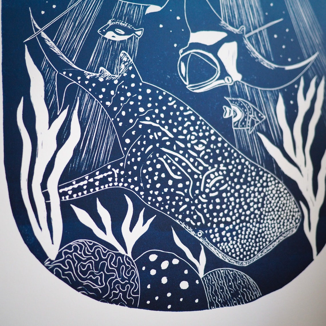 Whale Shark Print Lino Print Nautical Print Manta Ray | Etsy
