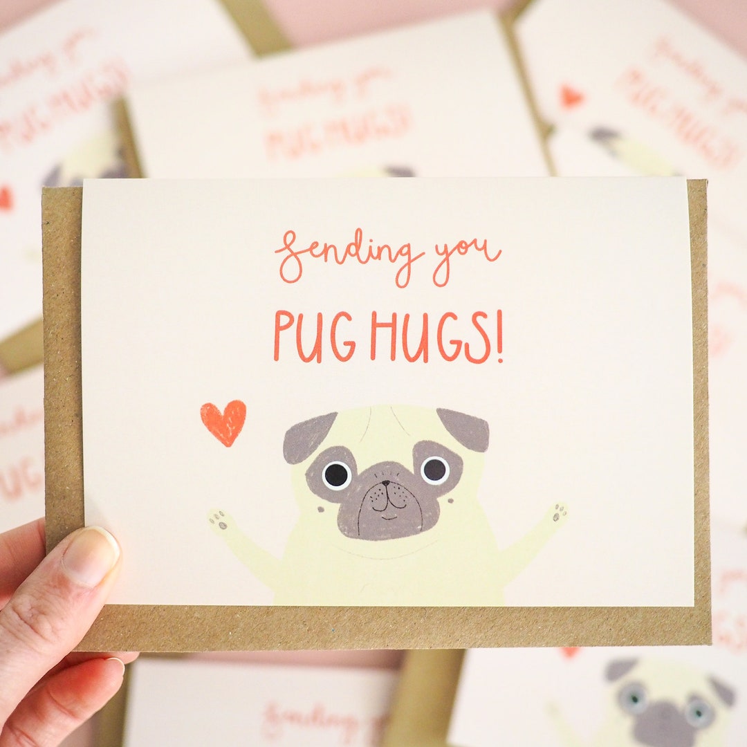 Pug Hug Card, Pug Lover Card, Pug Greetings Card, Pug Hugs Card, Pug ...
