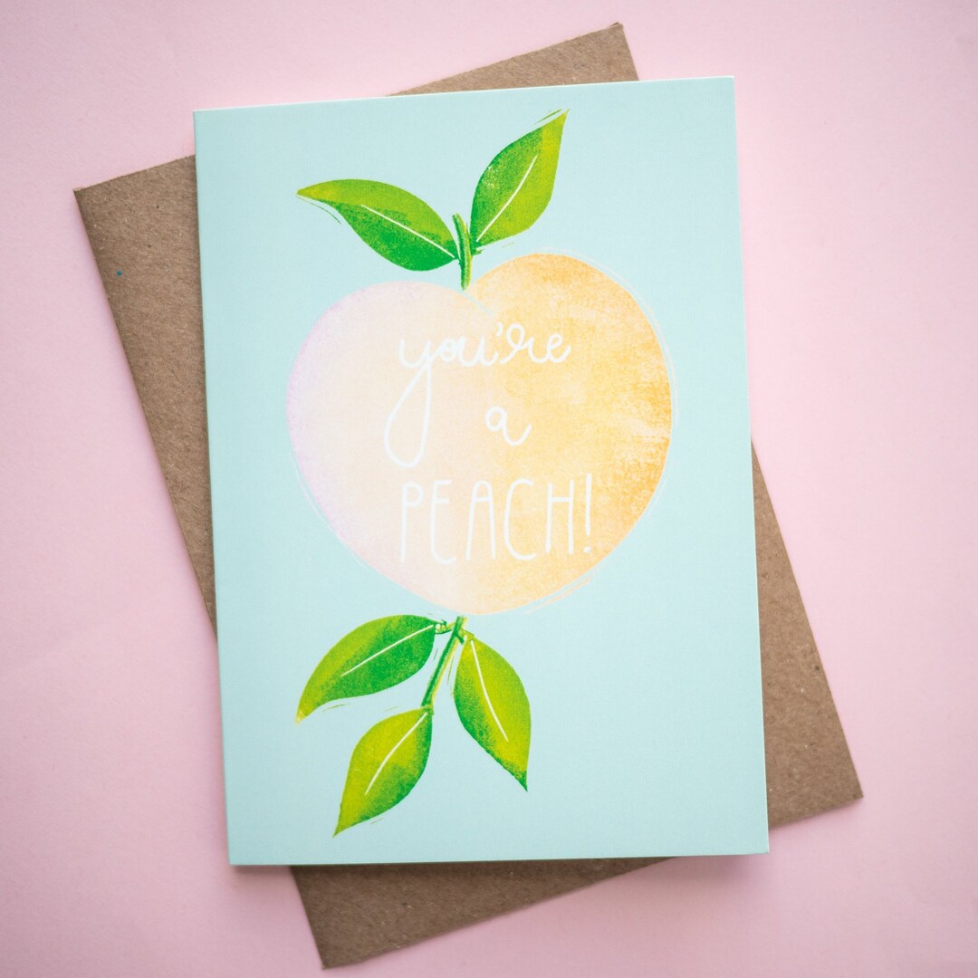 You're a Peach Birthday Card, Friends Card, Lino Print Card, Friendship ...
