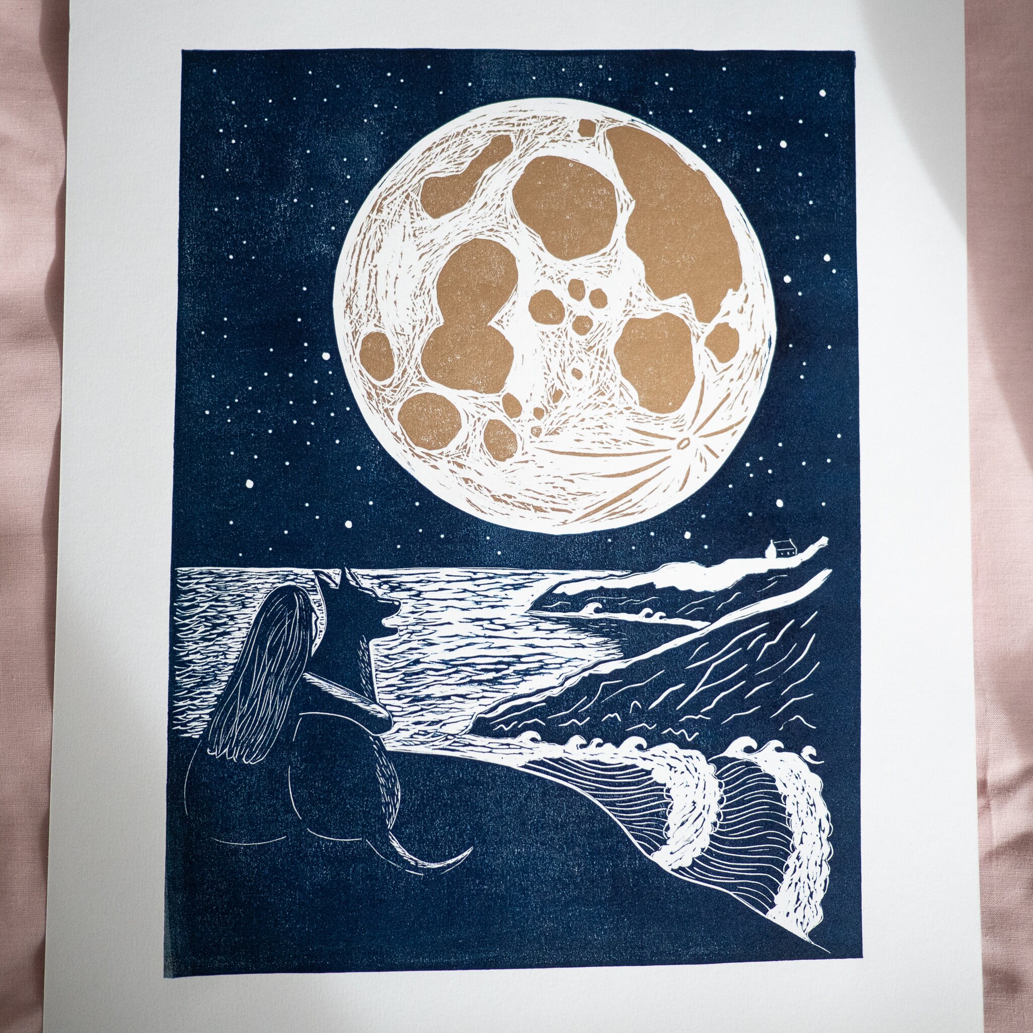Dog Card Lino Print Card Full Moon Card Moon Gazing Card - Etsy UK