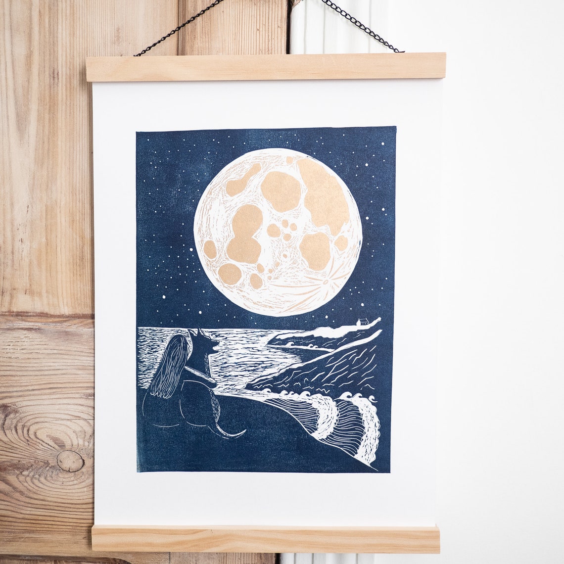 Full Moon Lino Print Dog Lino Print Dog Print Lunar Lino | Etsy