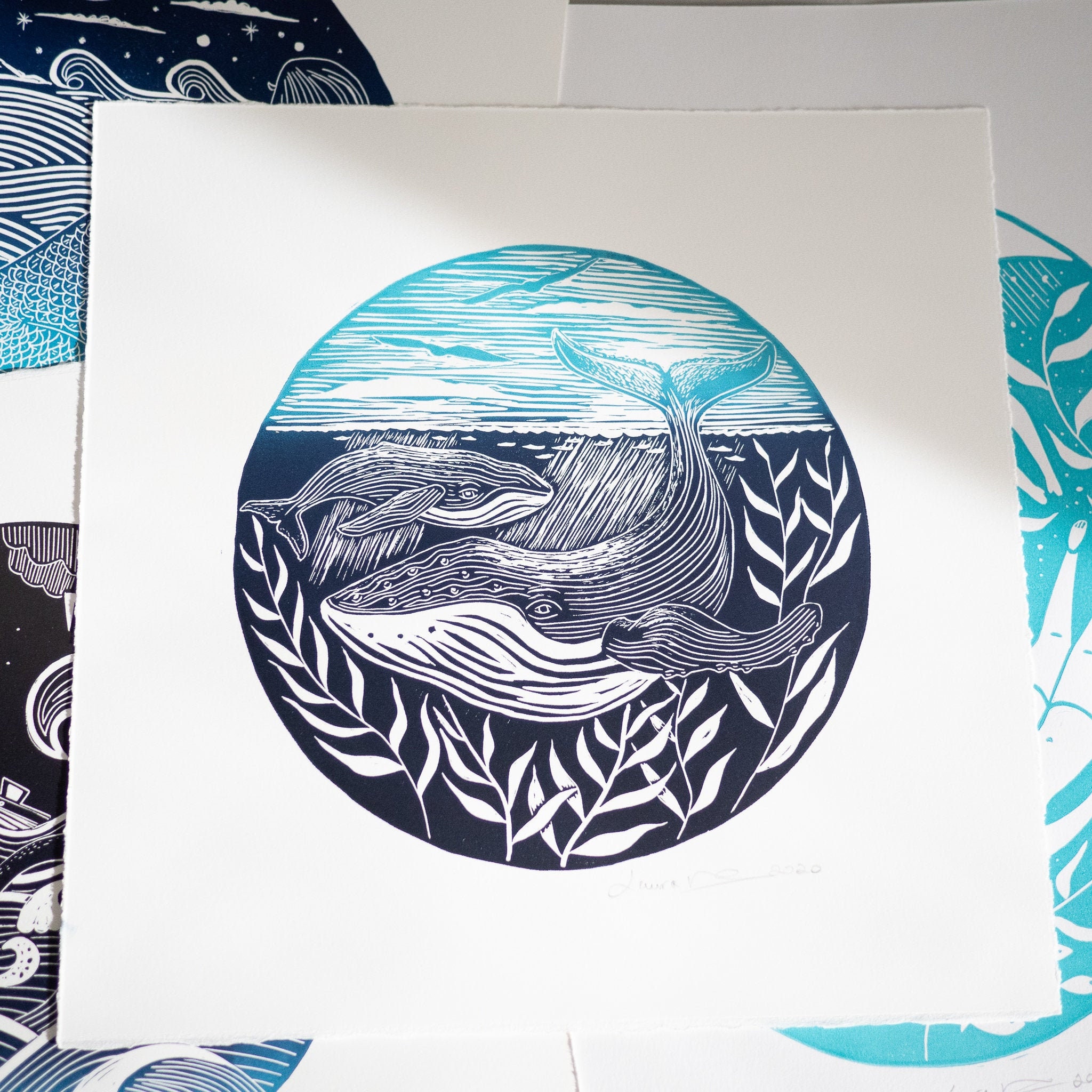 Whale Print Lino Print Nautical Print Humpback Whale Nature - Etsy ...