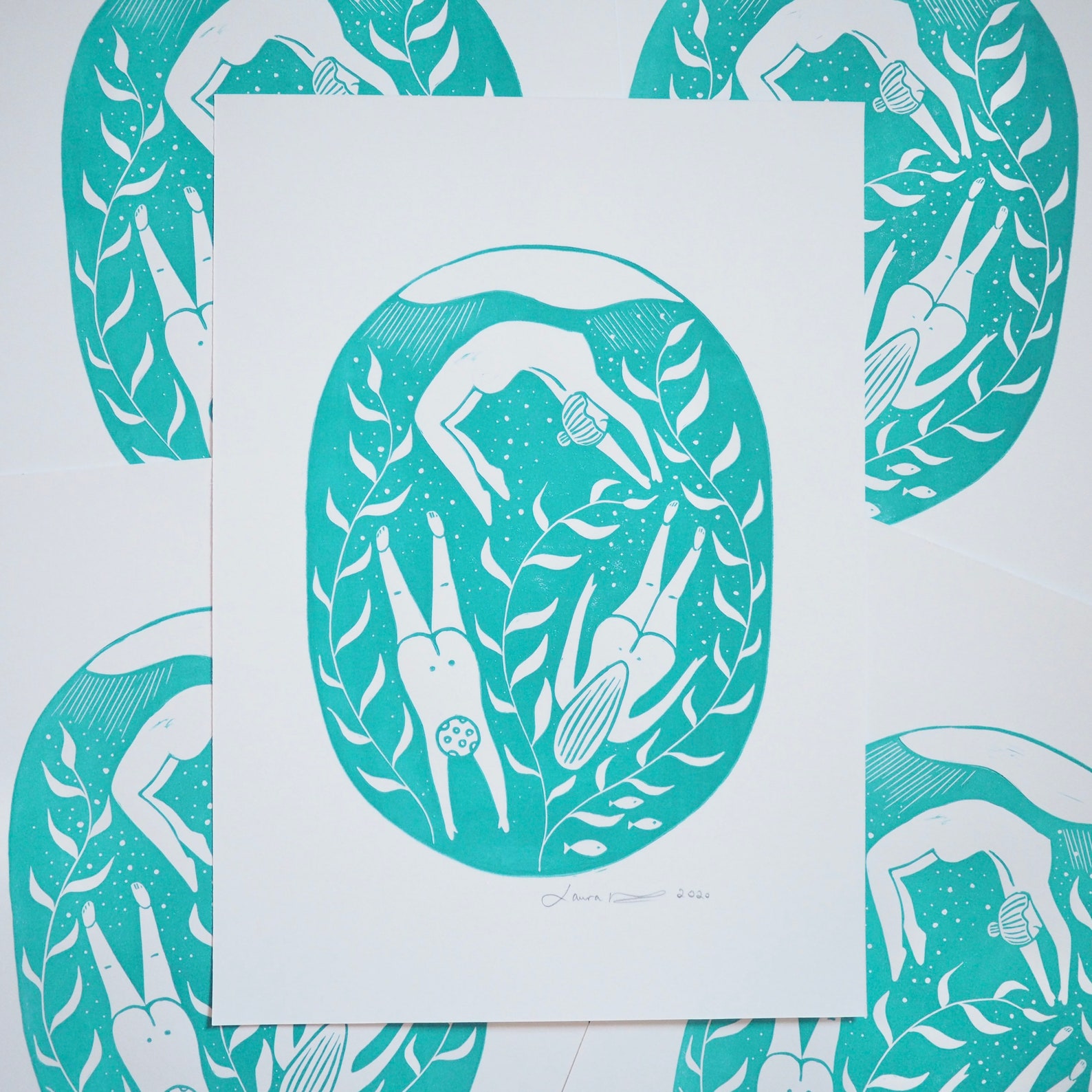 Wild Swimming Print Lino Print Wild Swimming Print Skinny | Etsy