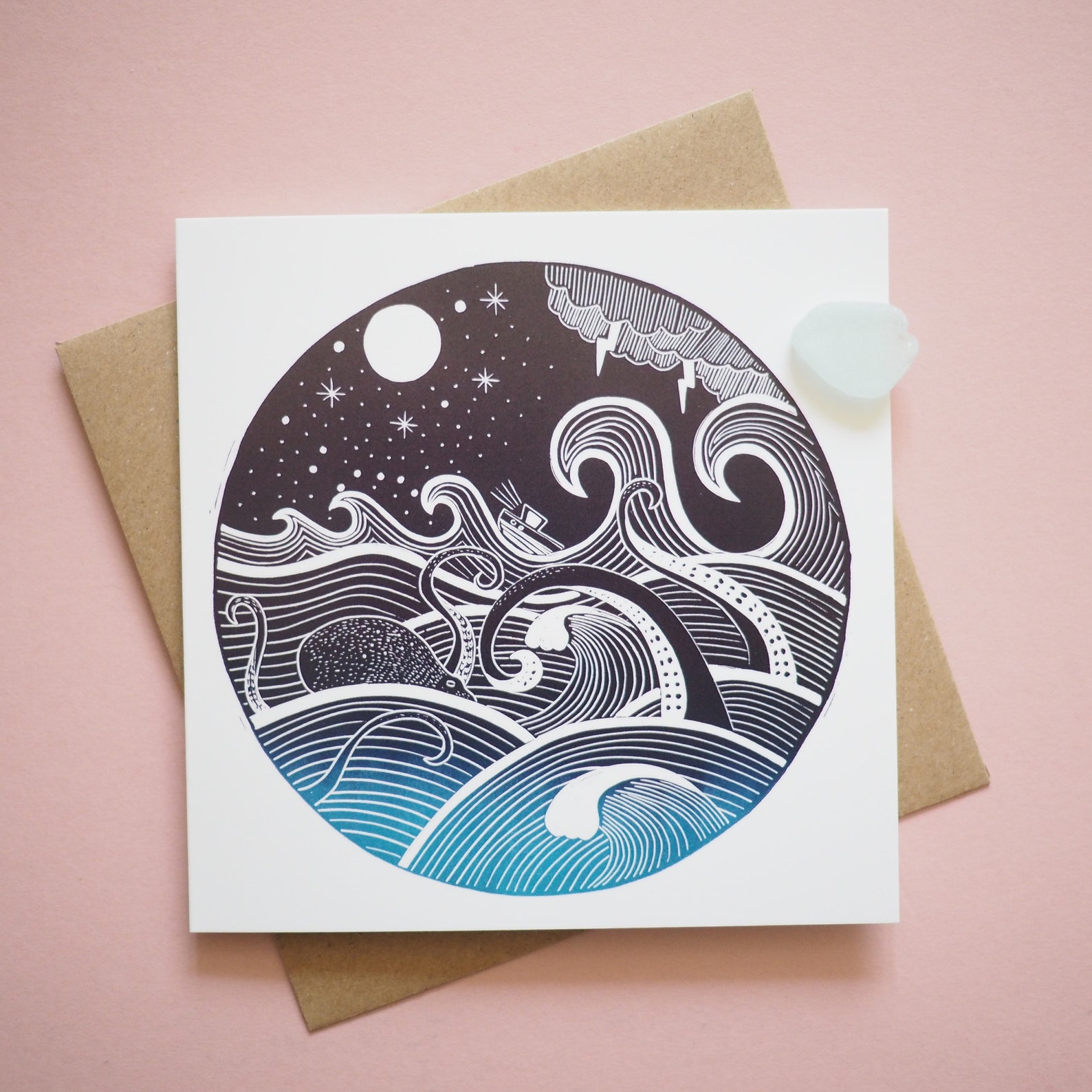 Ocean Print Card Nautical Print Card Octopus Print Card - Etsy
