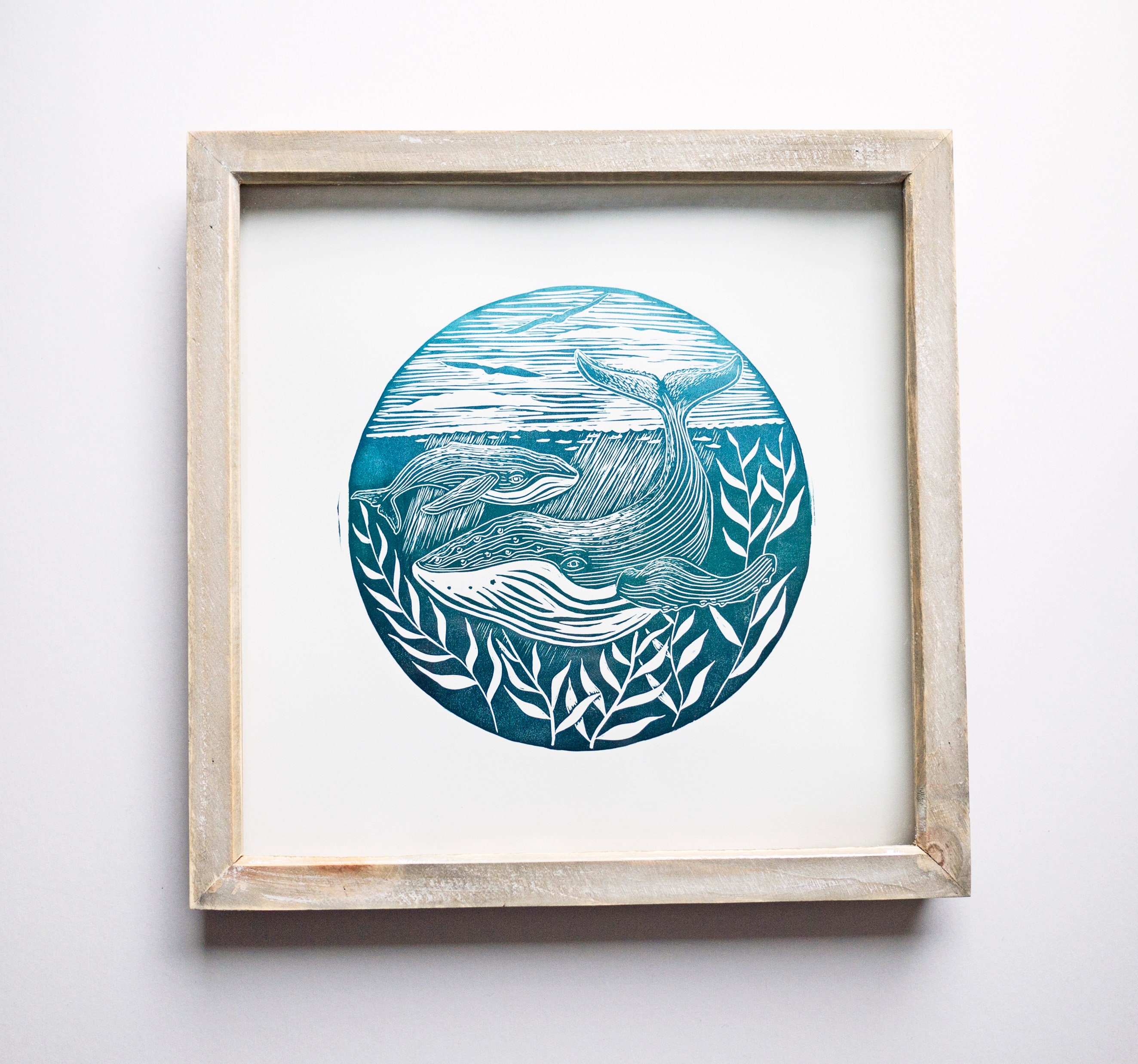 Humpback Whale Lino Print: Nautical Seascape Art, Hand-printed - Etsy ...
