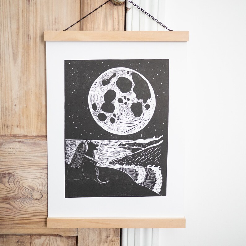 Full Moon Dog Lino Print, Children's Wall Art - Etsy