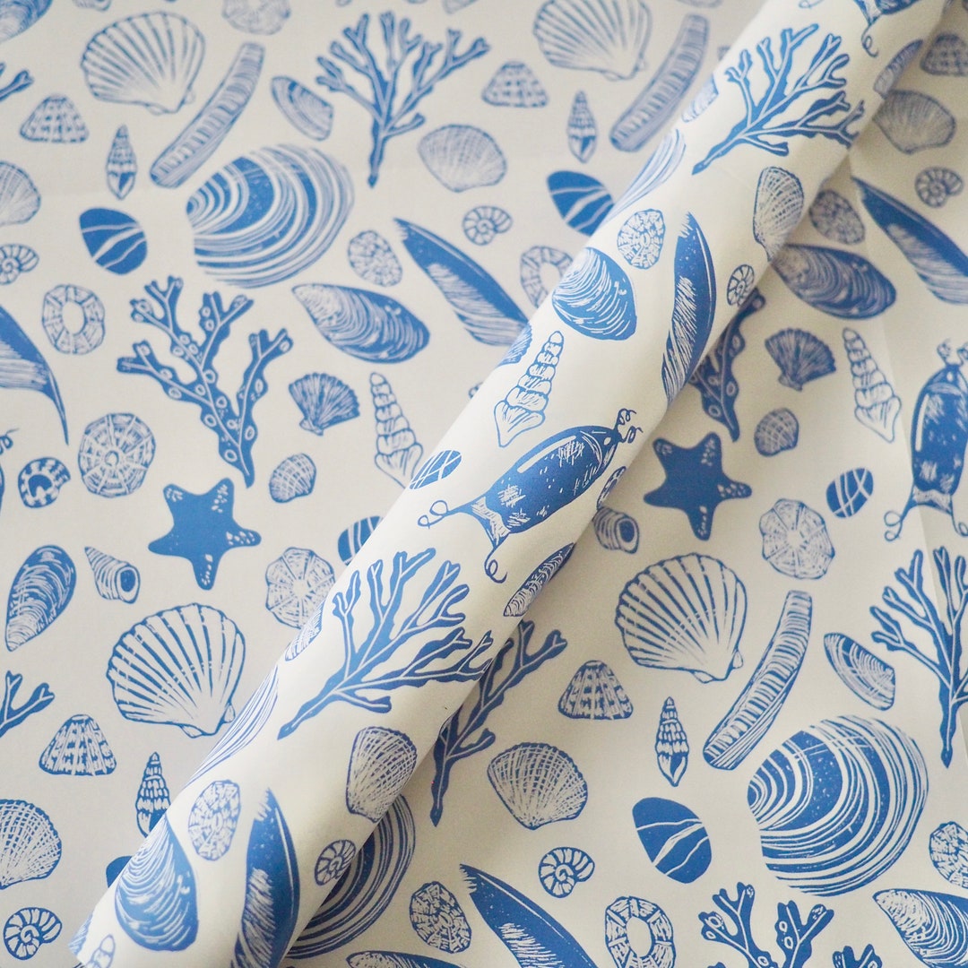 Seashell Wrapping Paper, Nautical Wrapping Paper, Ocean Gift Wrap, Eco ...