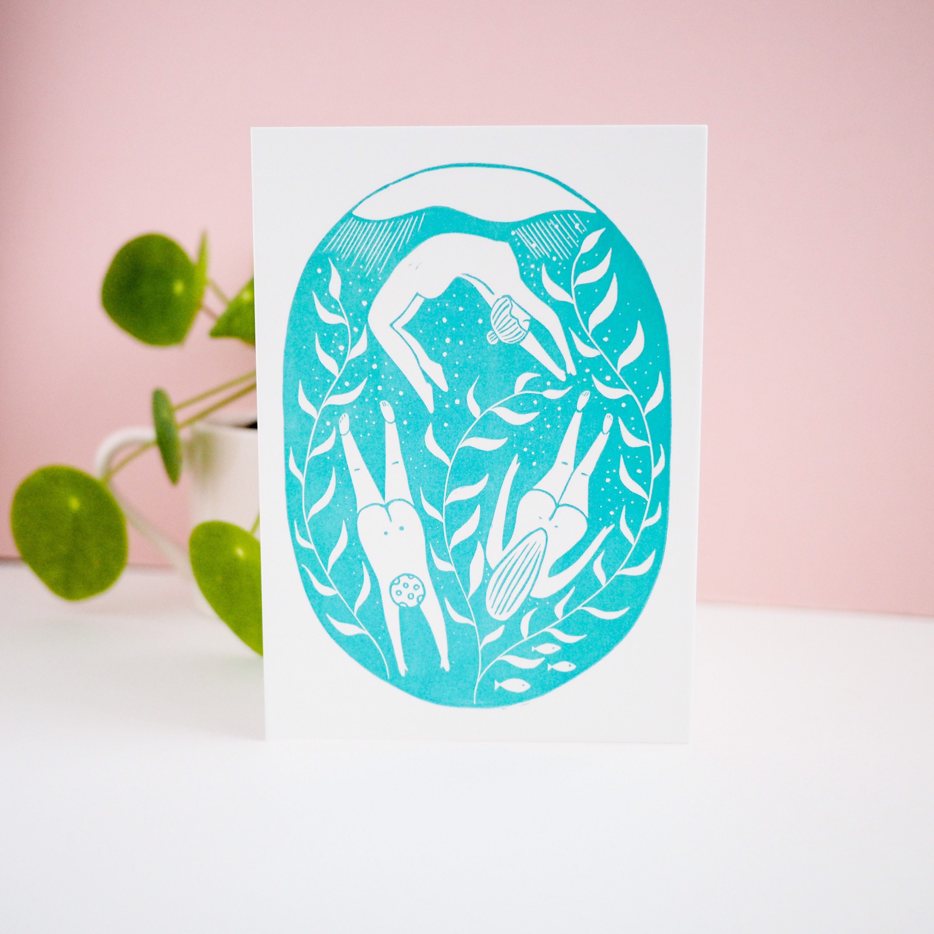 Wild Swimming Card Swimming Card Lino Print Card Skinny Dip | Etsy