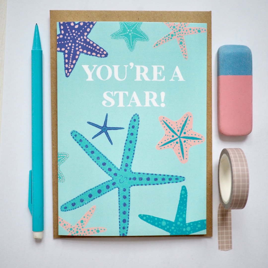 Starfish Card, You're a Star Card, Sea Card, Thank You Card, Teacher ...