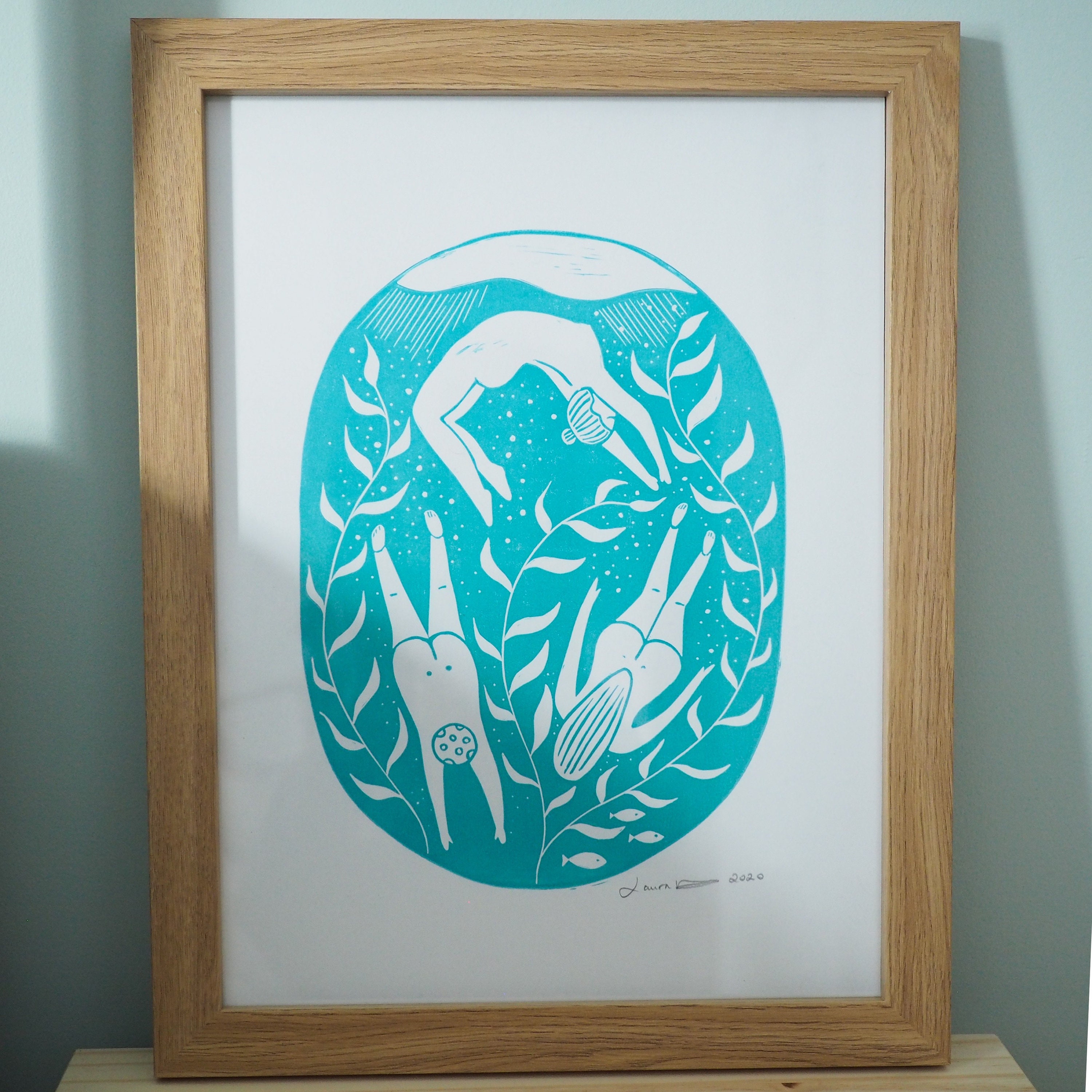 Wild Swimming Print Lino Print Wild Swimming Print Skinny | Etsy