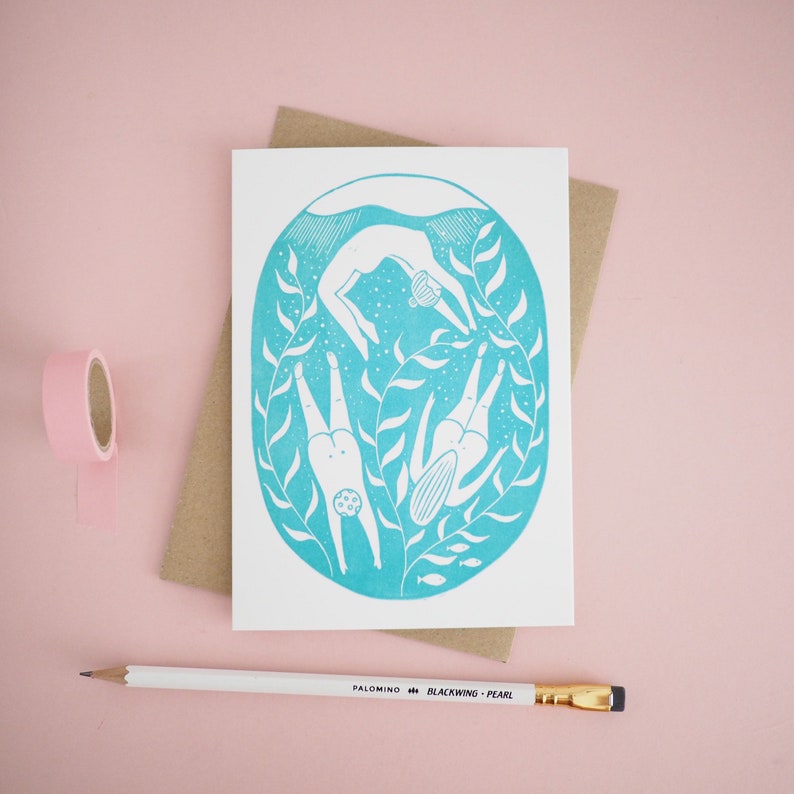 Wild Swimming Cards Set of 2 Cards Swimming Card Lino Print - Etsy