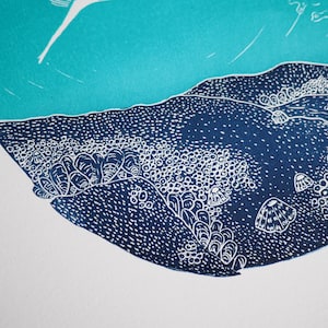 Wild Swimming Print, Swimmer Print, Lino Print, Seapool Print, Cornwall ...