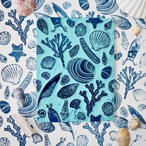 Shell Print, Seaside Lino Print, Lino Print, Beachcomber Print ...