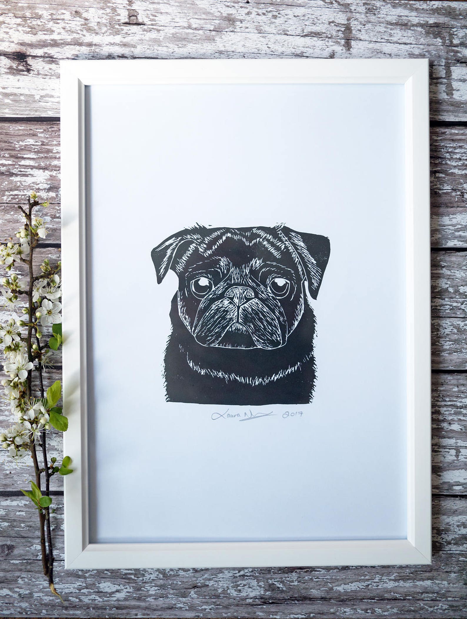 Black Pug Print A4 Lino Print Art Hand Printed Lino Print Pug | Etsy