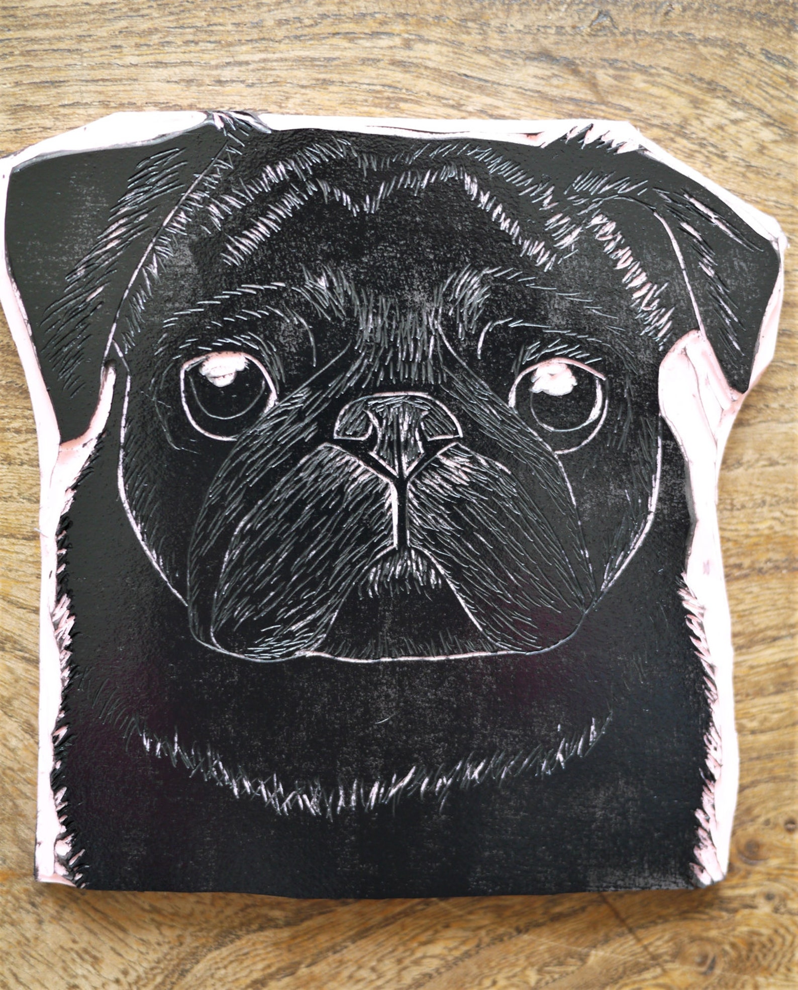 Black Pug Print A4 Lino Print Art Hand Printed Lino Print Pug | Etsy