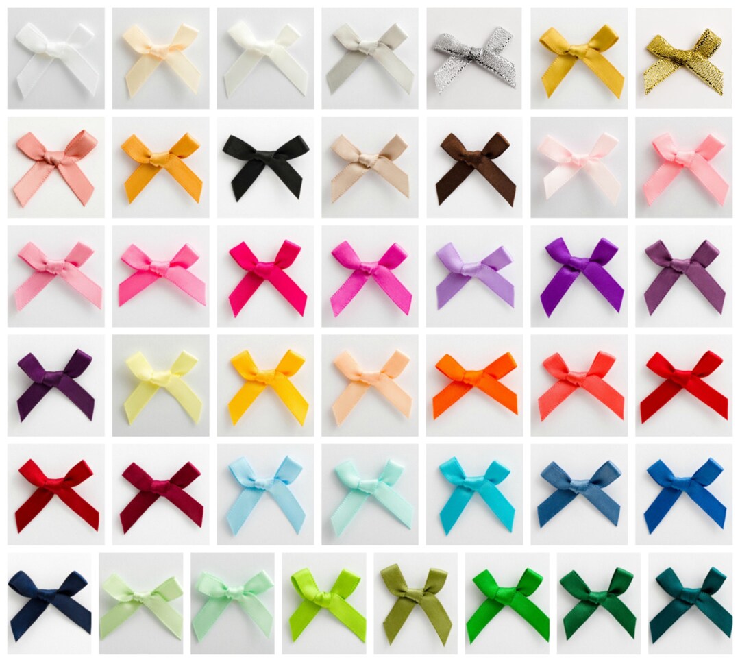 Small 3cm Mini Bows Pre Tied 6mm Satin Ribbon White Ivory Black Lurex ...